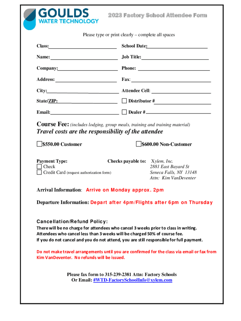 Fillable Online 2023 Factory School Attendee Form Fax Email Print ...