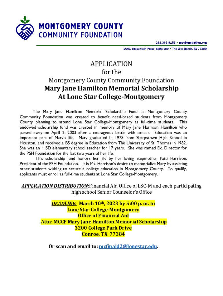 Fillable Online MCCF Scholarship Application Form 2, Hamilton Mem ...