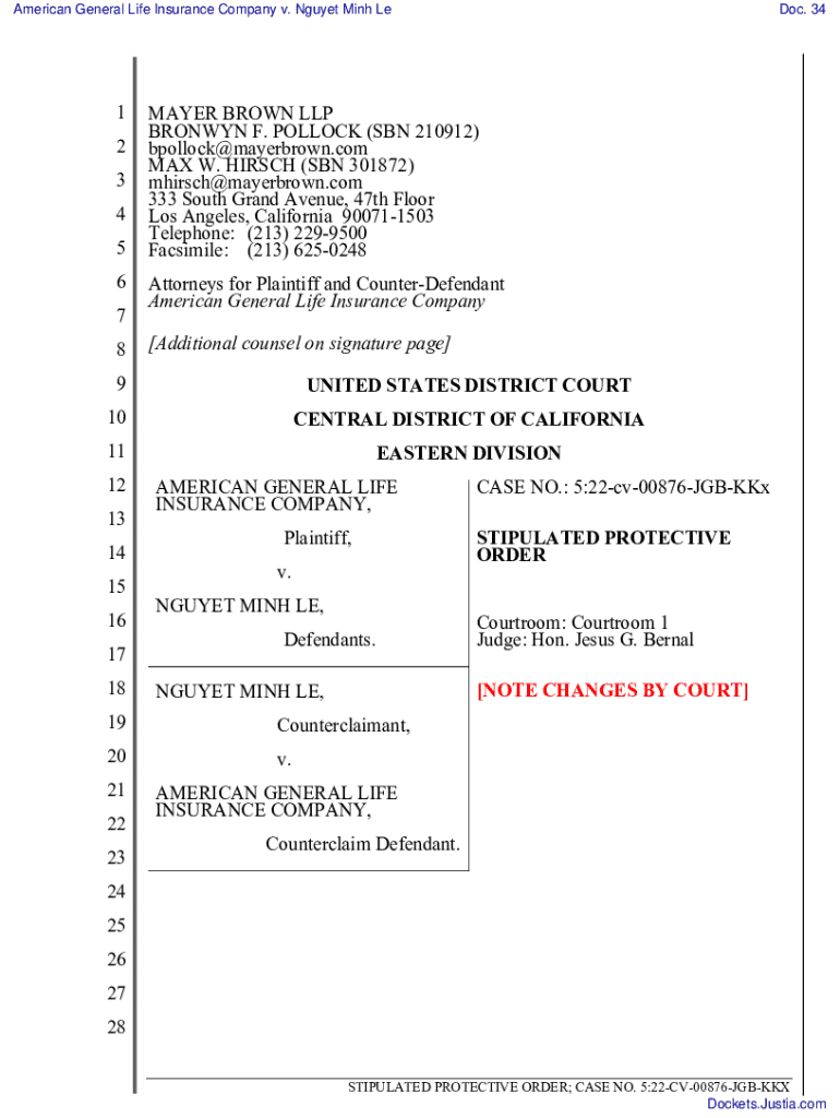 Fillable Online PROTECTIVE ORDER by Magistrate Judge Kenly Kiya Kato re Stipulation for ...