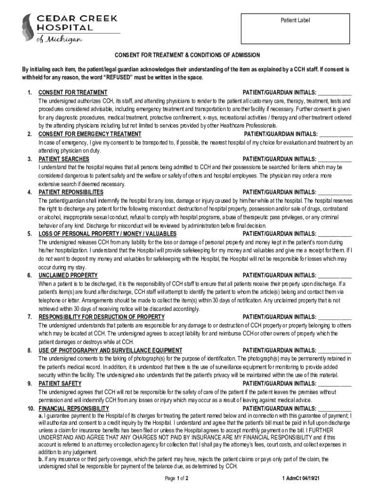 Fillable Online Authorization and Consent for Treatment Label, 4" x 2 ...
