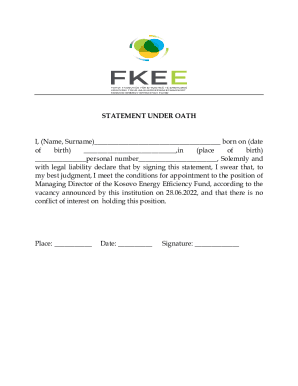 Fillable Online STATEMENT UNDER OATH I, (Name, Surname) Fax Email Print ...