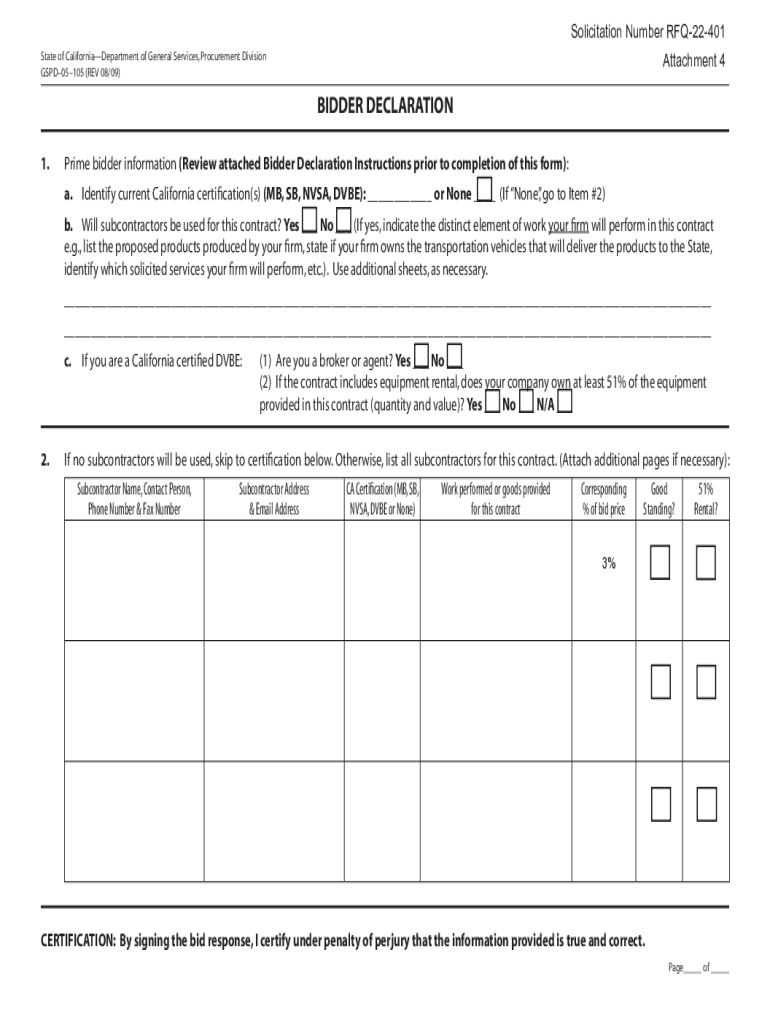 Fillable Online BIDDER DECLARATION Complete this form only if ... Fax Email Print - pdfFiller