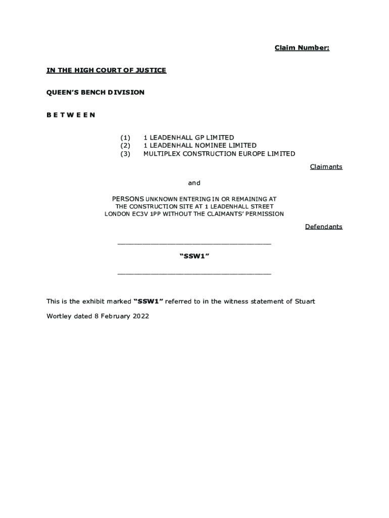 Fillable Online in the high court of justice queen's bench division ...