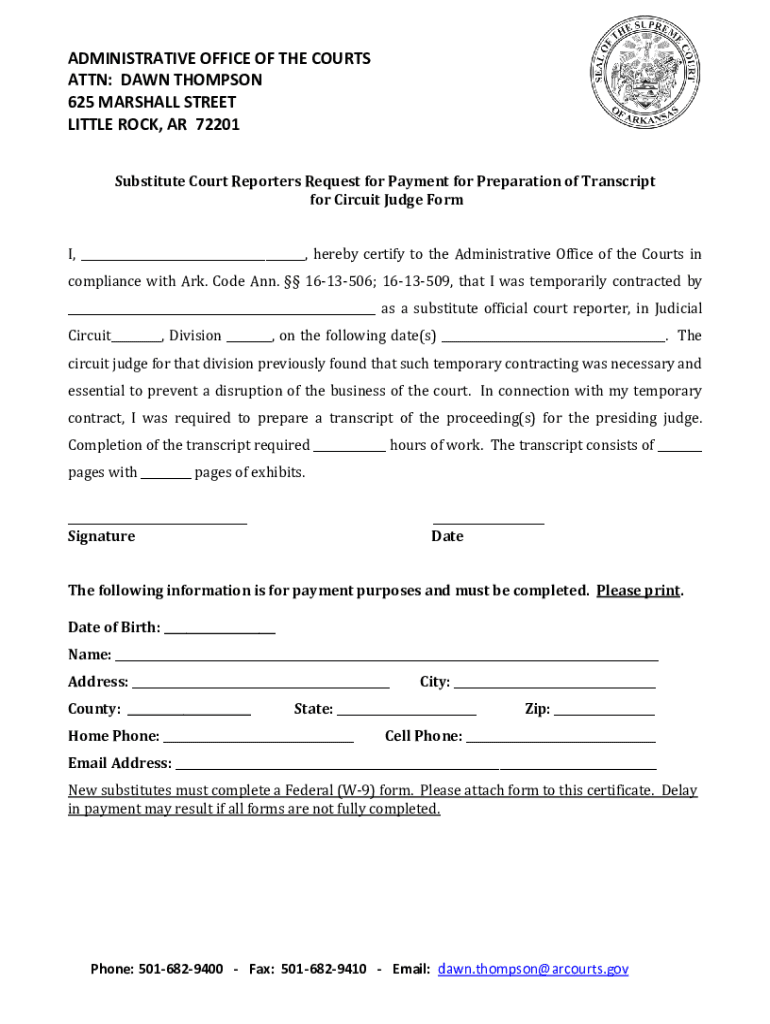 Fillable Online Substitute Court Reporters Request for Payment Form. ... Fax Email Print - pdfFiller