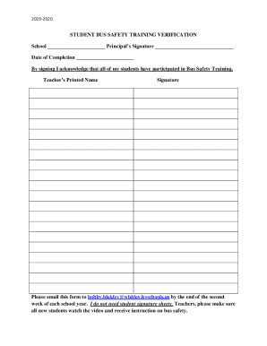 Fillable Online STUDENT BUS SAFETY TRAINING VERIFICATION Fax Email ...