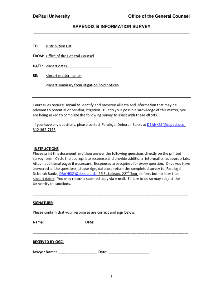 Fillable Online offices depaul Appendix A Sample Legal Hold Notice.pdf ...