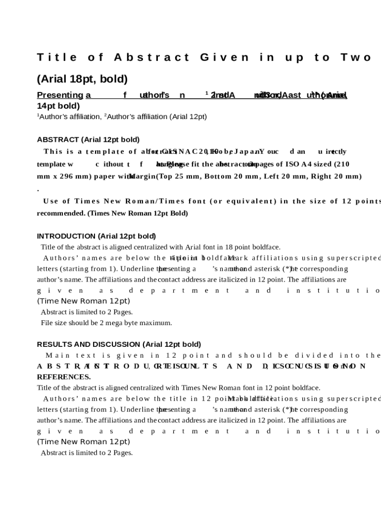 Title of Abstract Given in up to Two Rows of Text (Arial 18pt ... Doc ...