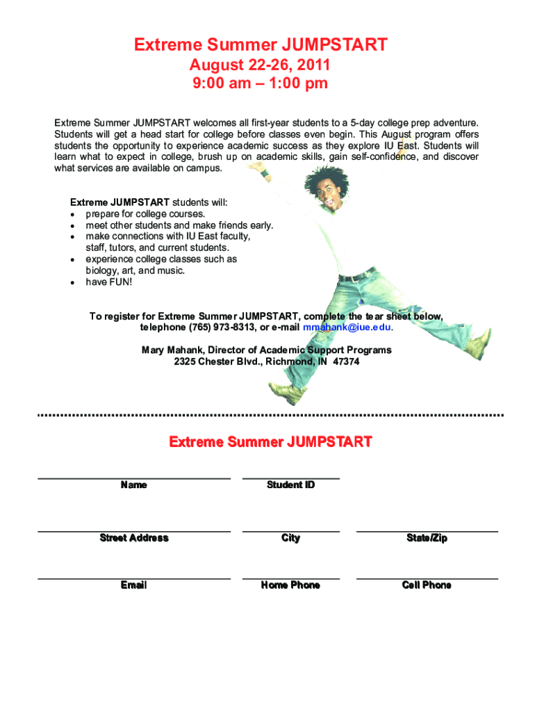 Fillable Online Get Ready: Summer Jumpstart - Student Life and Learning ...