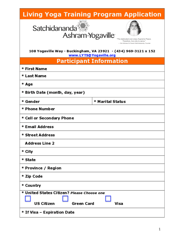 Fillable Online Living Yoga Training - Month Long Immersion Program Fax ...