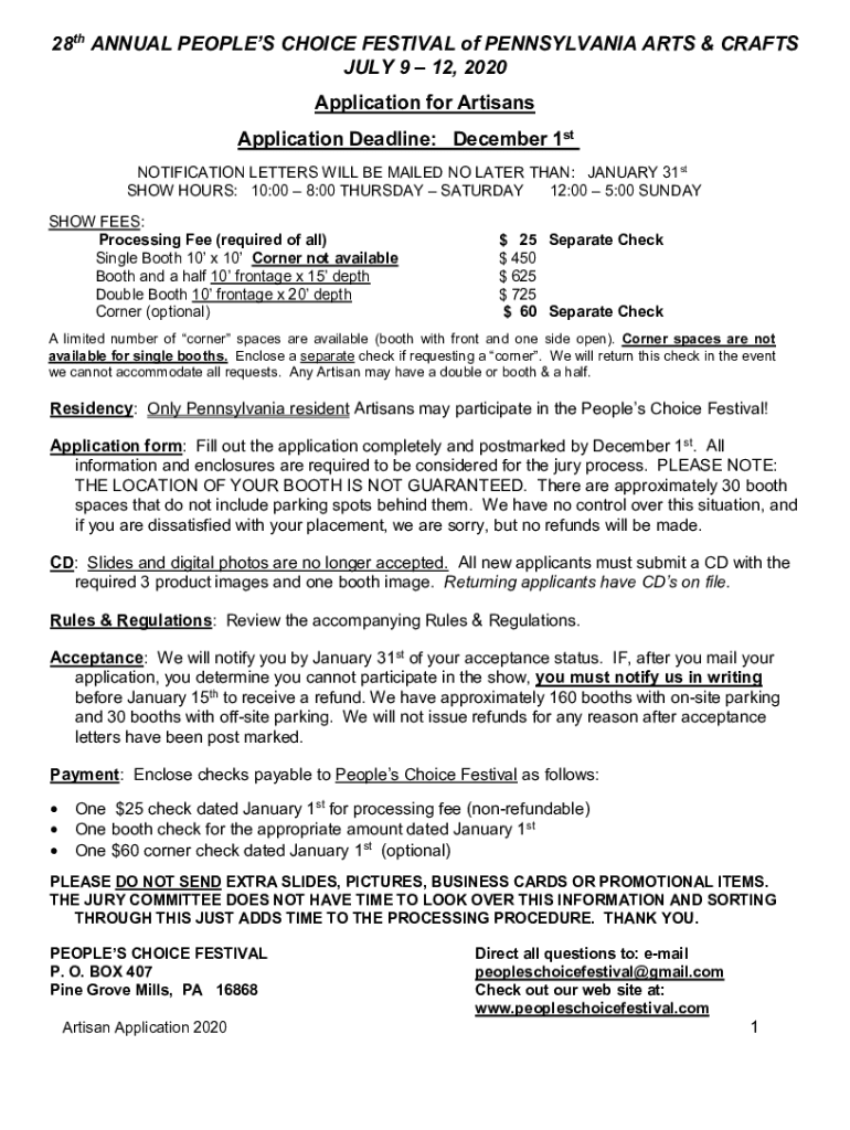 Fillable Online 28th ANNUAL PEOPLES CHOICE FESTIVAL of PENNSYLVANIA ...