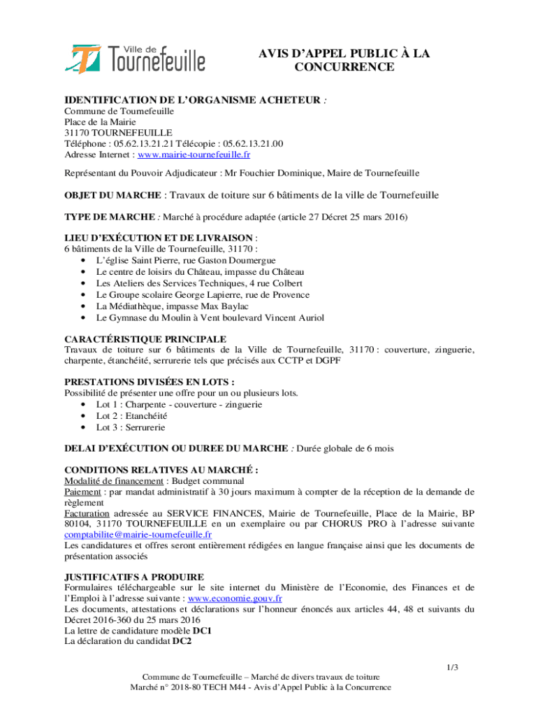 Remplissable En Ligne avis d'appel public a la concurrence Fax Email ...