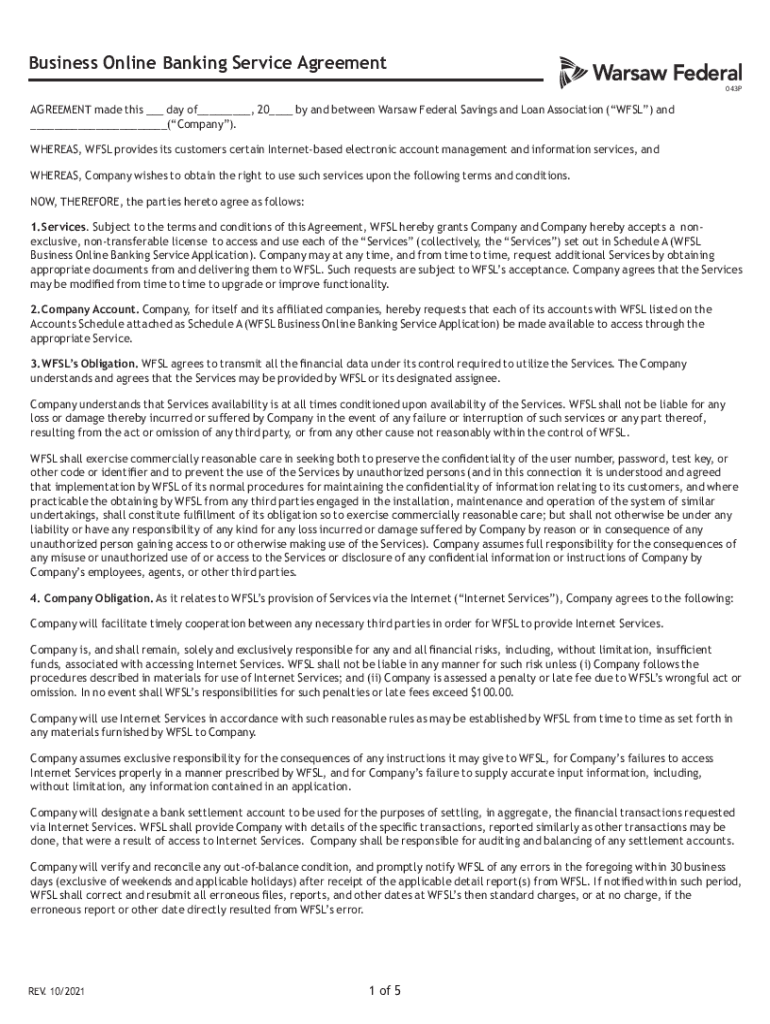 Fillable Online Business Online Banking Service Agreement Fax Email ...