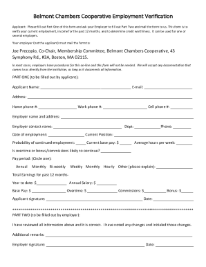 Fillable Online Belmont Chambers Cooperative Employment Verification ...
