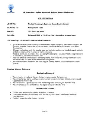 Fillable Online Medical Secretary Job Description Template Fax Email ...