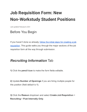 Fillable Online Job Requisition Form: New Non-Workstudy Student ...