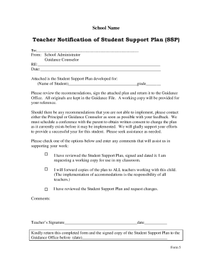 Fillable Online Teacher Notification of Student Support Plan SSP.doc ...