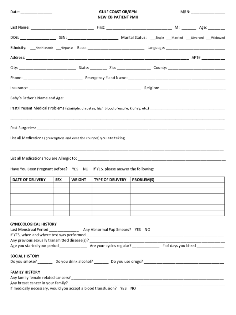 Fillable Online Obstetric History and Physical Template Revision 7 (10 ...