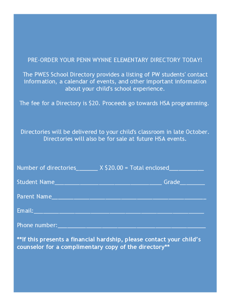 Fillable Online Penn Wynne Elementary School - Home of the Proud ...