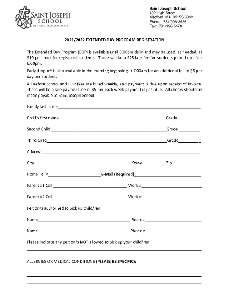 Fillable Online Extended Day Program - Macon - St. Joseph's Catholic School Fax Email Print ...