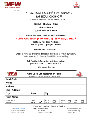 Fillable Online V.F.W. POST 8905 SEMI-ANNUAL BARBECUE COOK-OFF Fax Email Print - pdfFiller