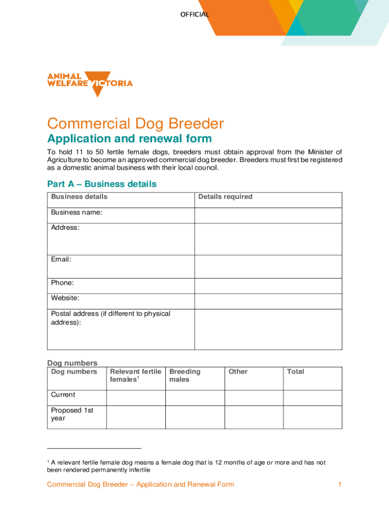Fillable Online Commercial Dog Breeder - Application and Renewal Form ...
