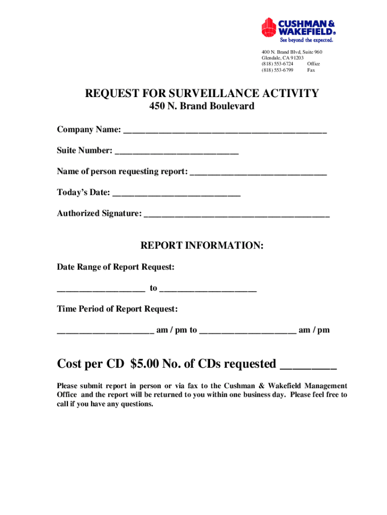 Fillable Online Request for Surveillance Activity CD - 450.doc Fax ...