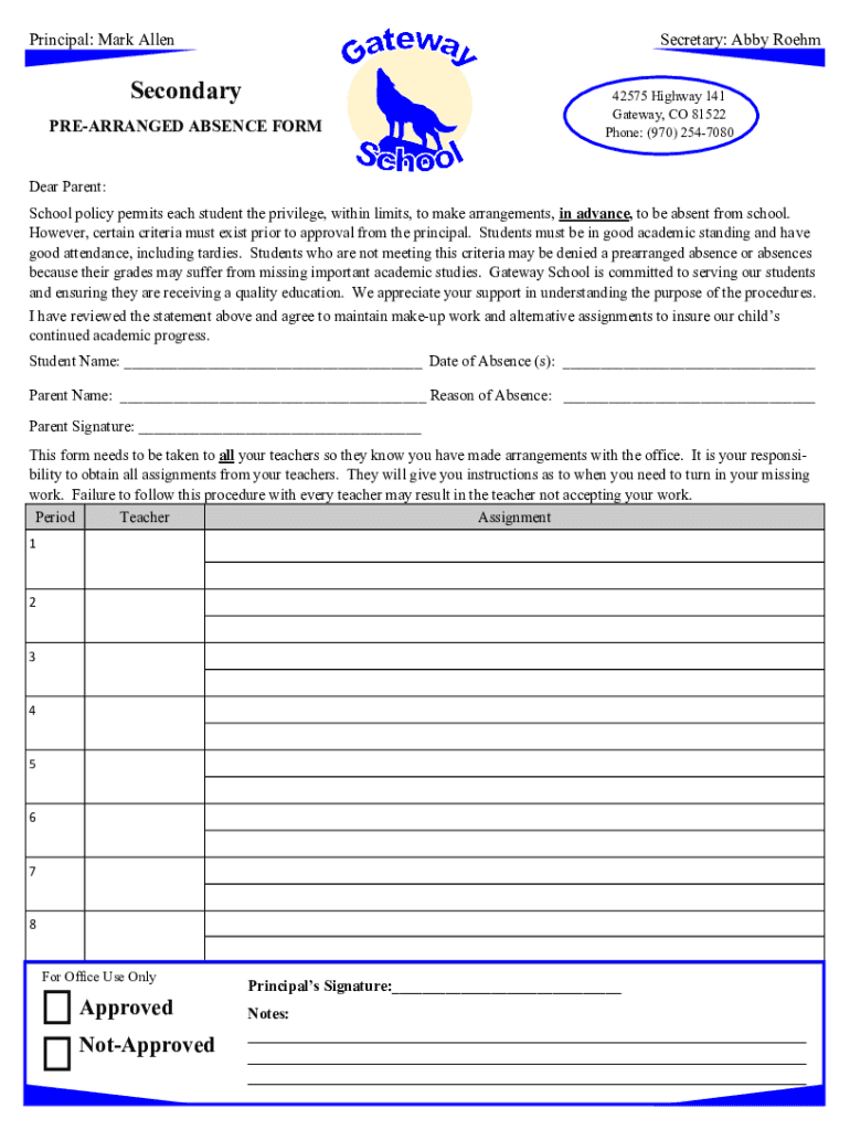 Fillable Online NRES-AM Student Attendance Excuse Form Fax Email Print - pdfFiller