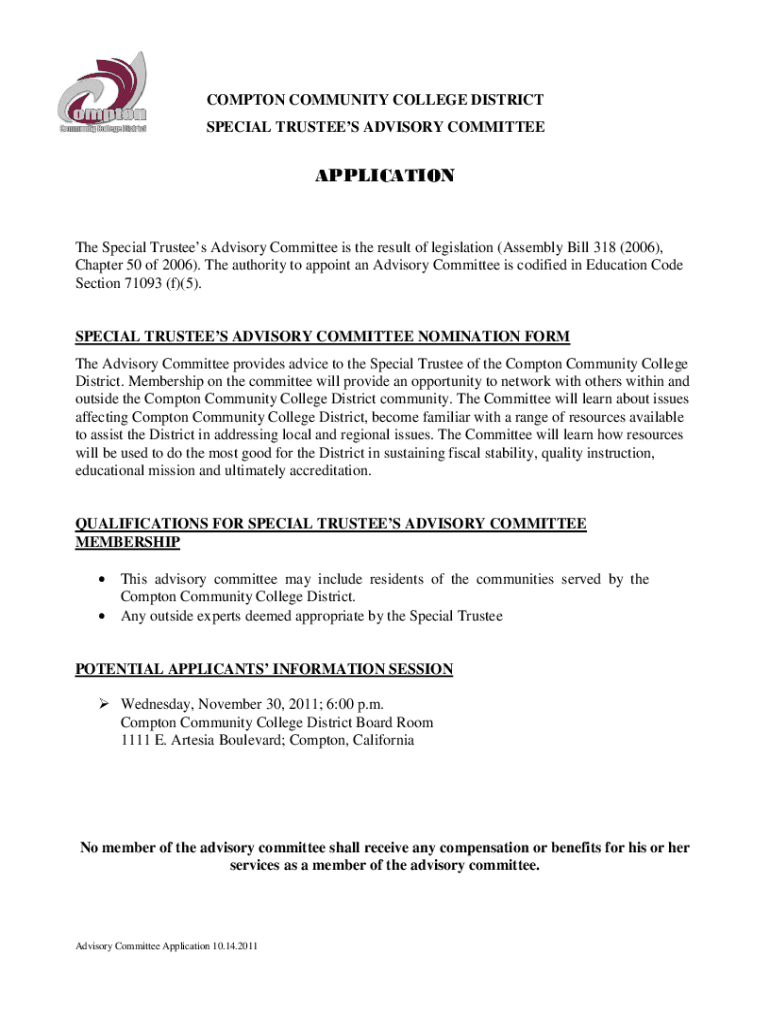 Fillable Online AB 318 ADVISORY COMMITTEE APPLICATION FORM Fax Email ...