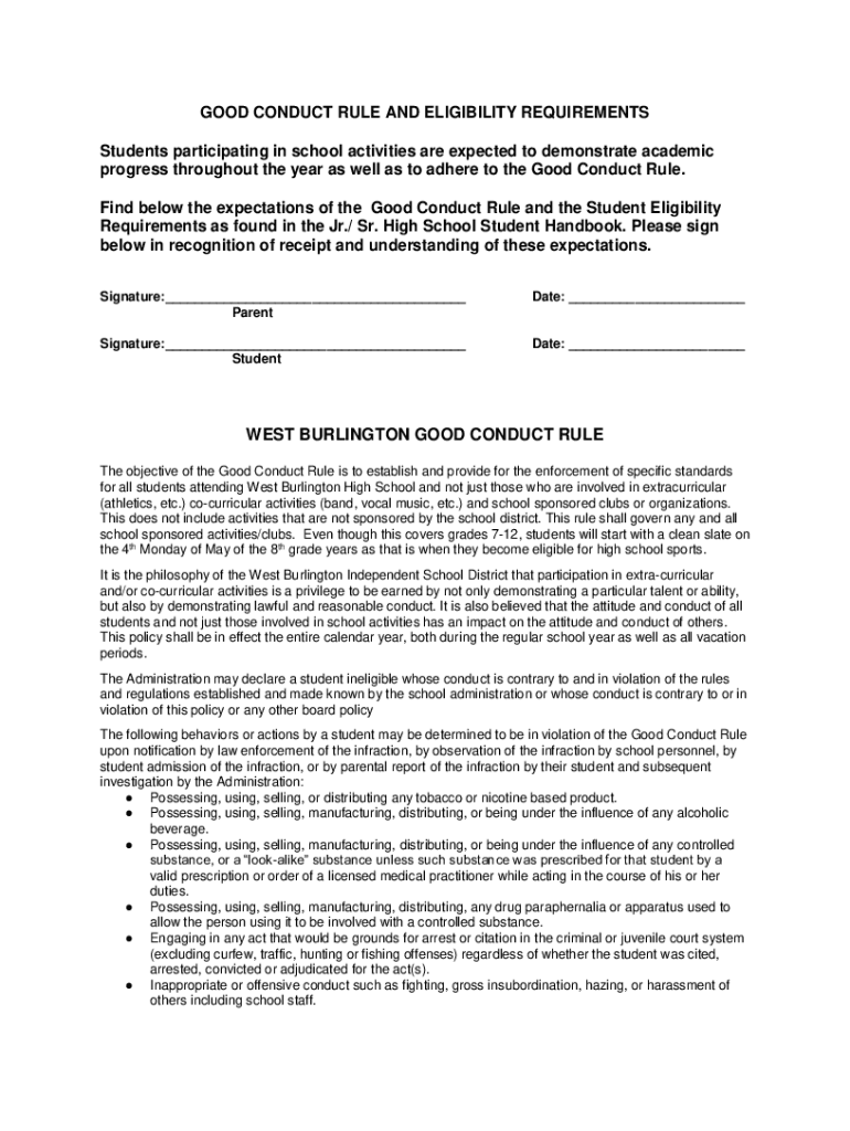 Fillable Online Good Conduct Rule and Eligibility Requirements Fax ...