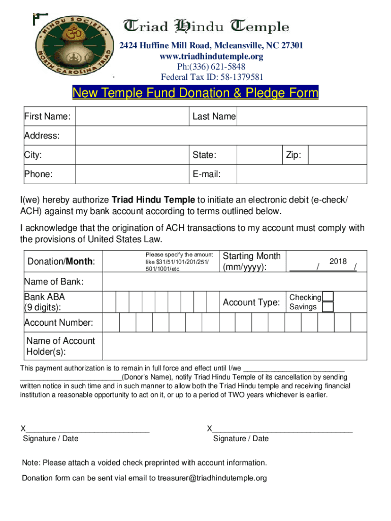 Fillable Online New Temple Fund Donation & Pledge Form Fax Email Print ...