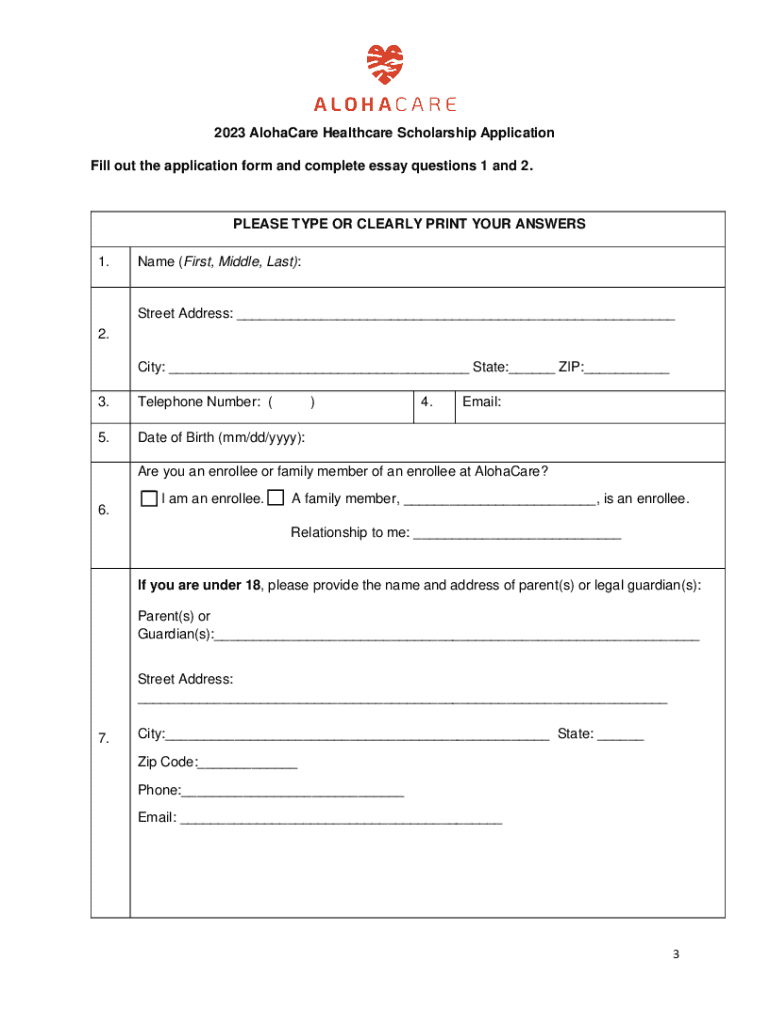 Fillable Online Apply for an AlohaCare scholarship... - Project Vision ...