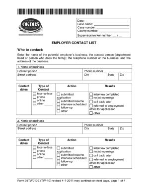 Fillable Online Employer Contact List. Employer Contact List Fax Email ...