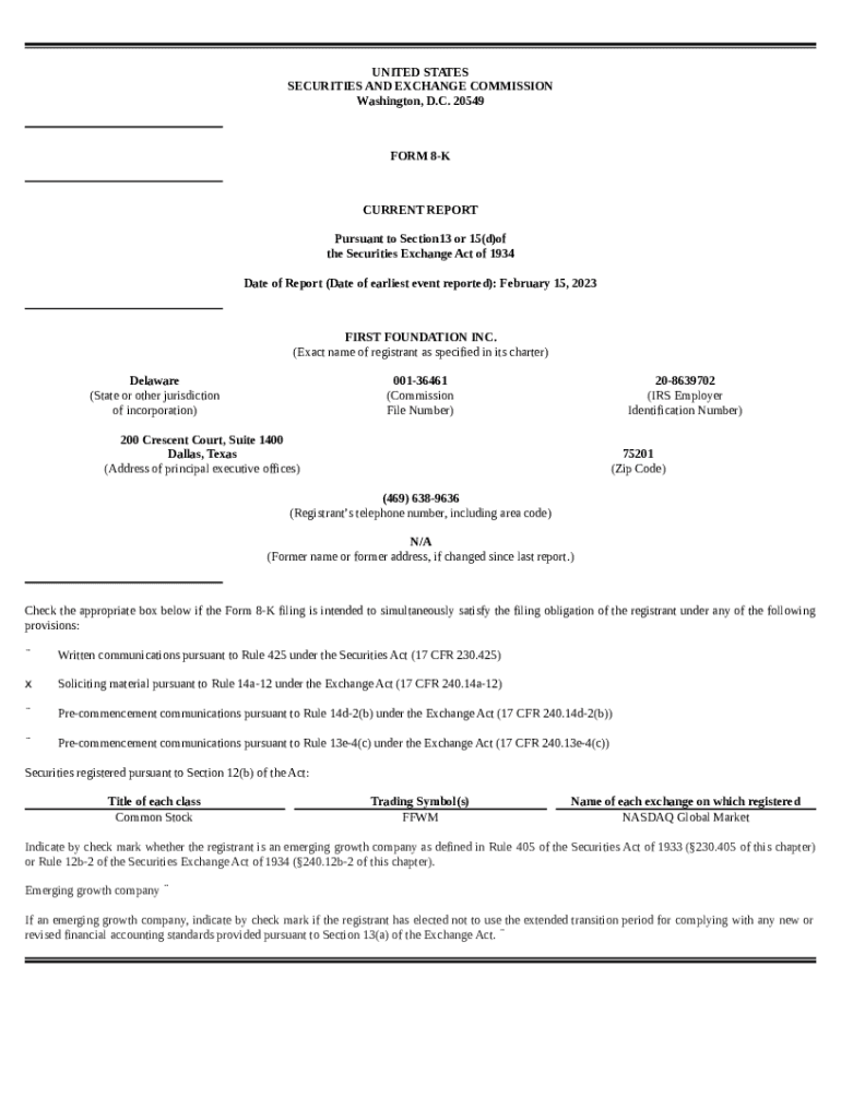 First Foundation Inc. ( - cloudfront.net Doc Template | pdfFiller