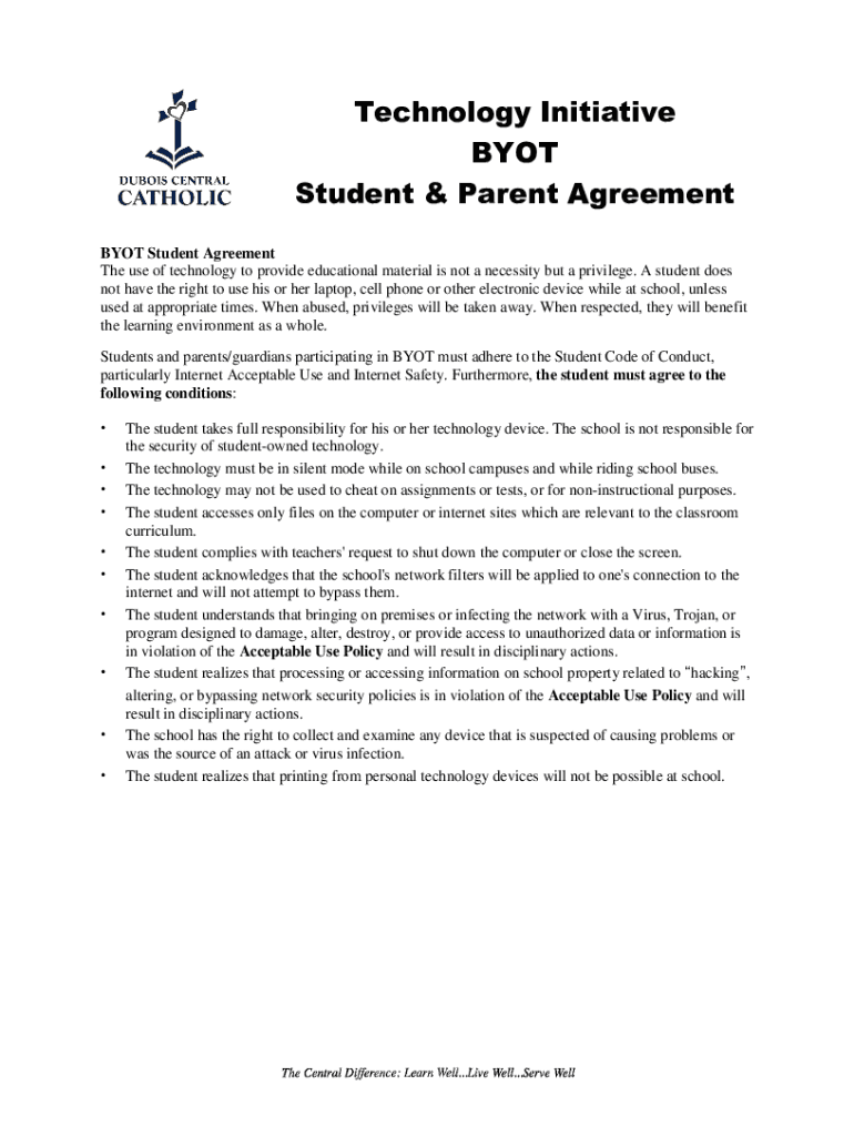 Fillable Online Technology Initiative BYOT Student & Parent Agreement Fax Email Print - pdfFiller