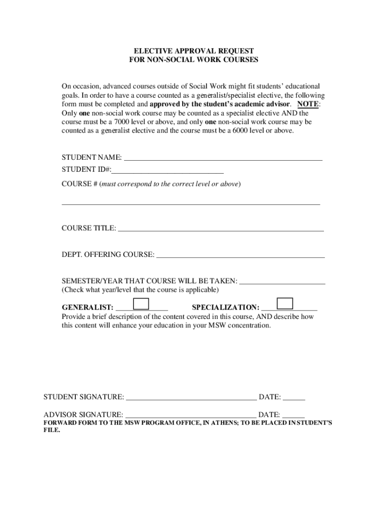 Fillable Online ssw uga elective approval request Fax Email Print - pdfFiller