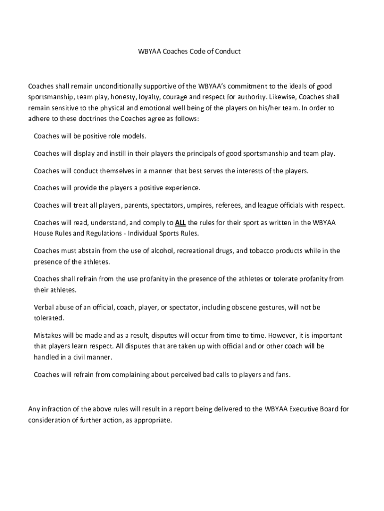 Fillable Online Coaches Code of Ethics - Hening Athletics Association ...