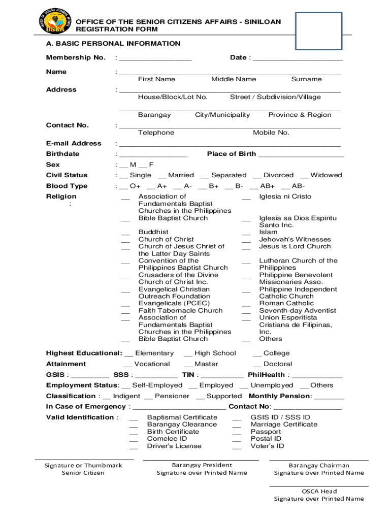 Fillable Online Office of the Senior Citizens Affairs Registration Form ...