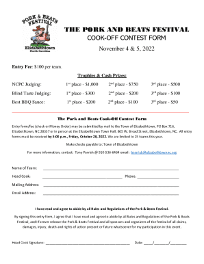 Fillable Online THE PORK AND BEATS FESTIVAL COOK-OFF CONTEST FORM Fax ...