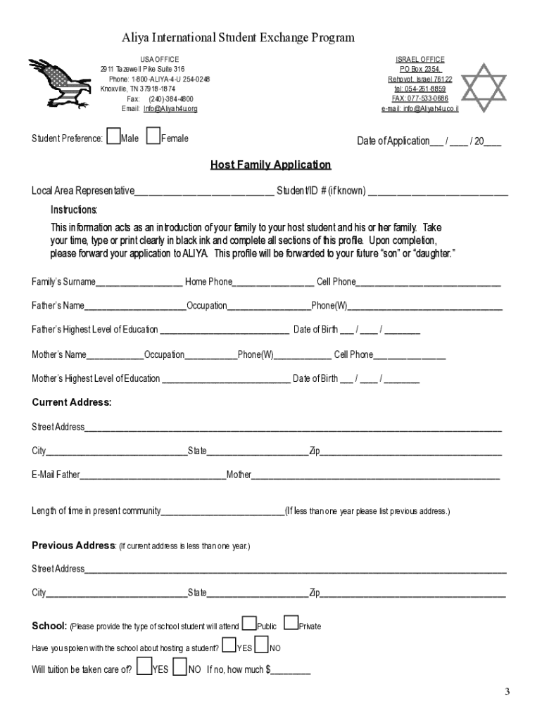 Fillable Online Host Family Application Packet Fax Email Print - pdfFiller