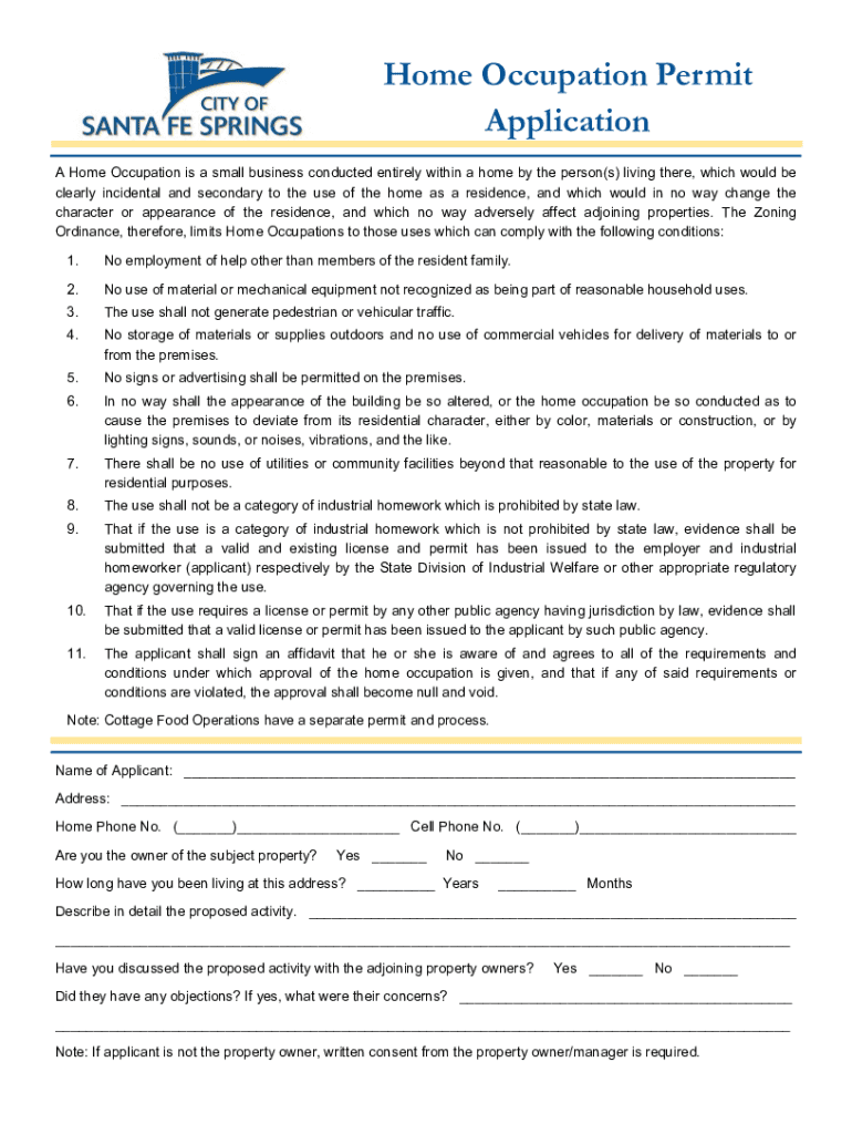 Fillable Online Home Occupation Certificate (Office Within A Residence ...