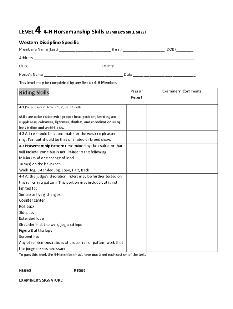 Fillable Online 4 4-H Horsemanship Skills Fax Email Print - pdfFiller