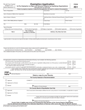 Fillable Online Form 451 - Tax Exemption on Real and Personal Property ...