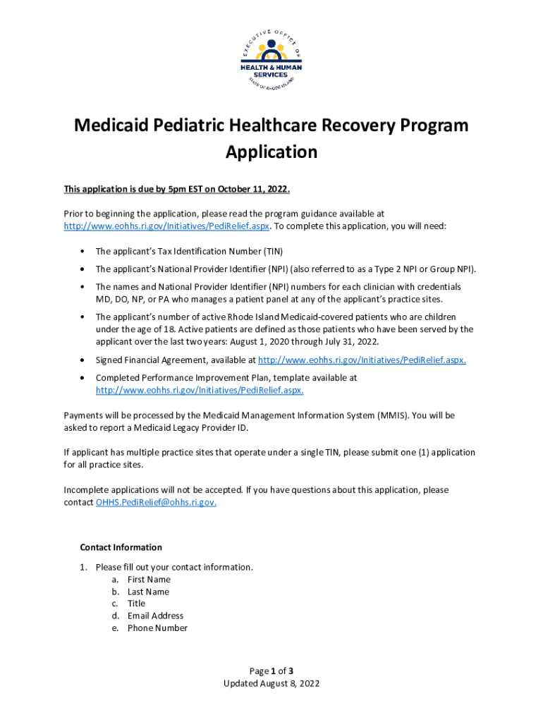 Fillable Online eohhs ri Medicaid Pediatric Recovery Program Fax Email ...