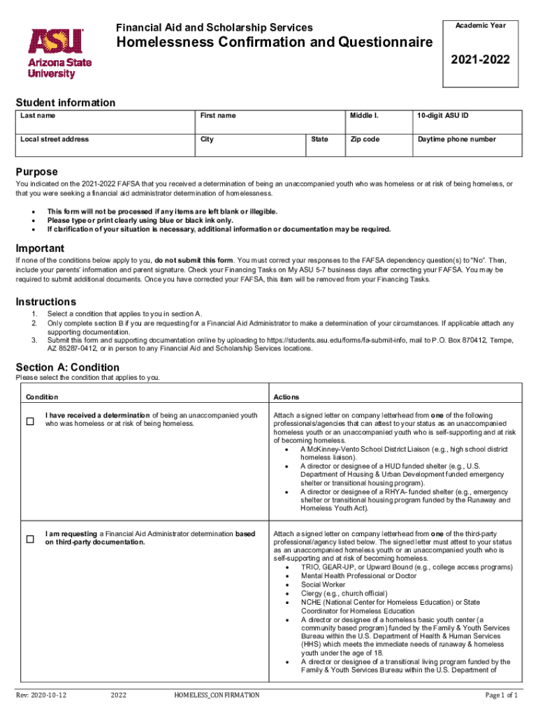Fillable Online 21-22 Homelessness Confirmation & Questionnaire Form ...