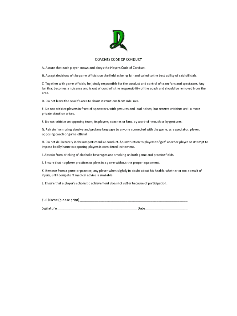 Fillable Online WOG Player, Coach and Spectator Codes of Conduct Fax ...