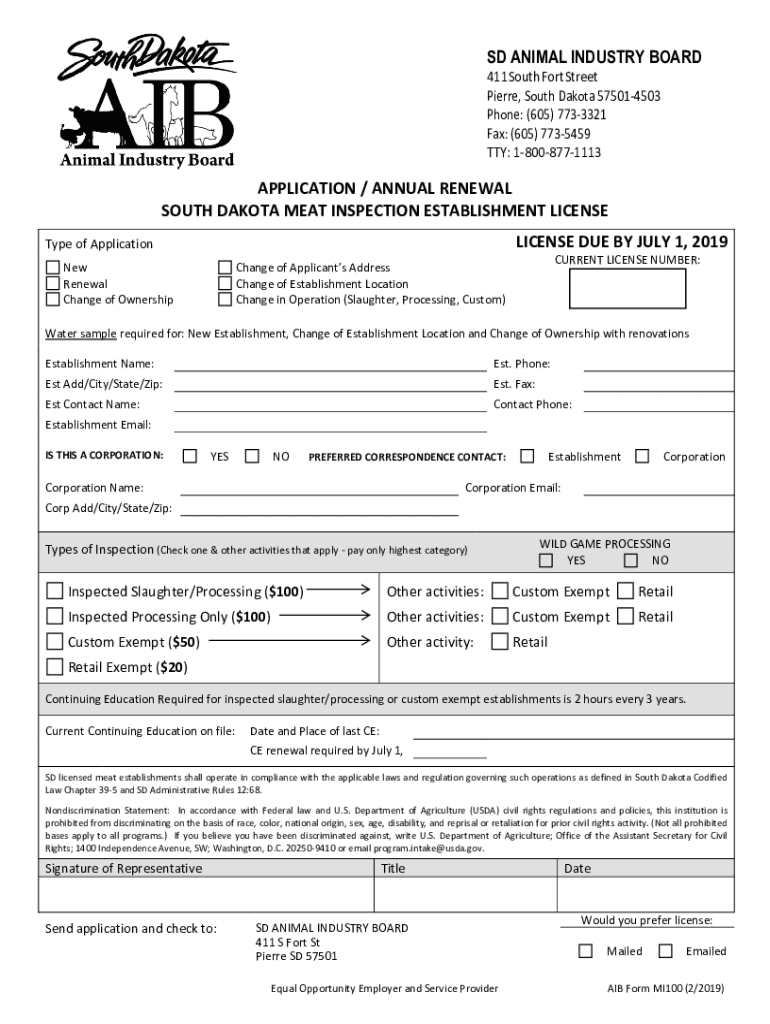 Fillable Online aib sd Meat Inspection in South Dakota: Requirements ...