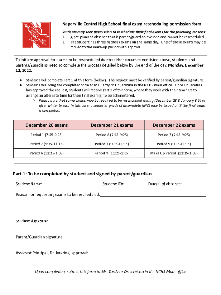 Fillable Online Class Absences & Final Exam Rescheduling - Dean of ...