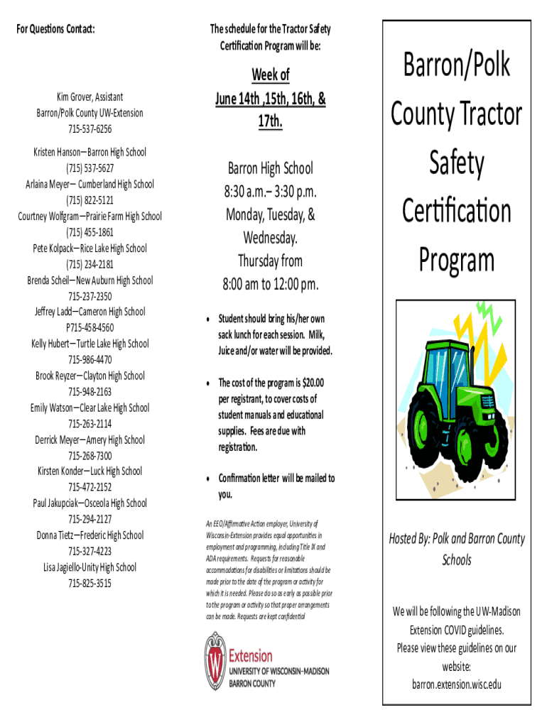 Fillable Online Barron/Polk County Tractor Safety Certification Program ...