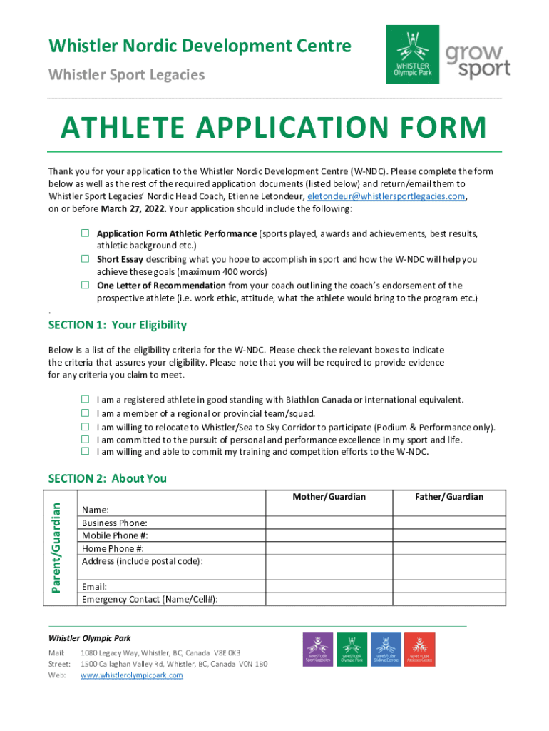 Fillable Online ATHLETE APPLICATION FORM Fax Email Print - pdfFiller