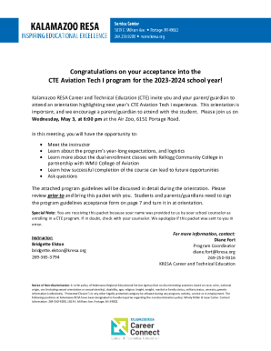 Fillable Online Congratulations on your acceptance into the Aviation ...